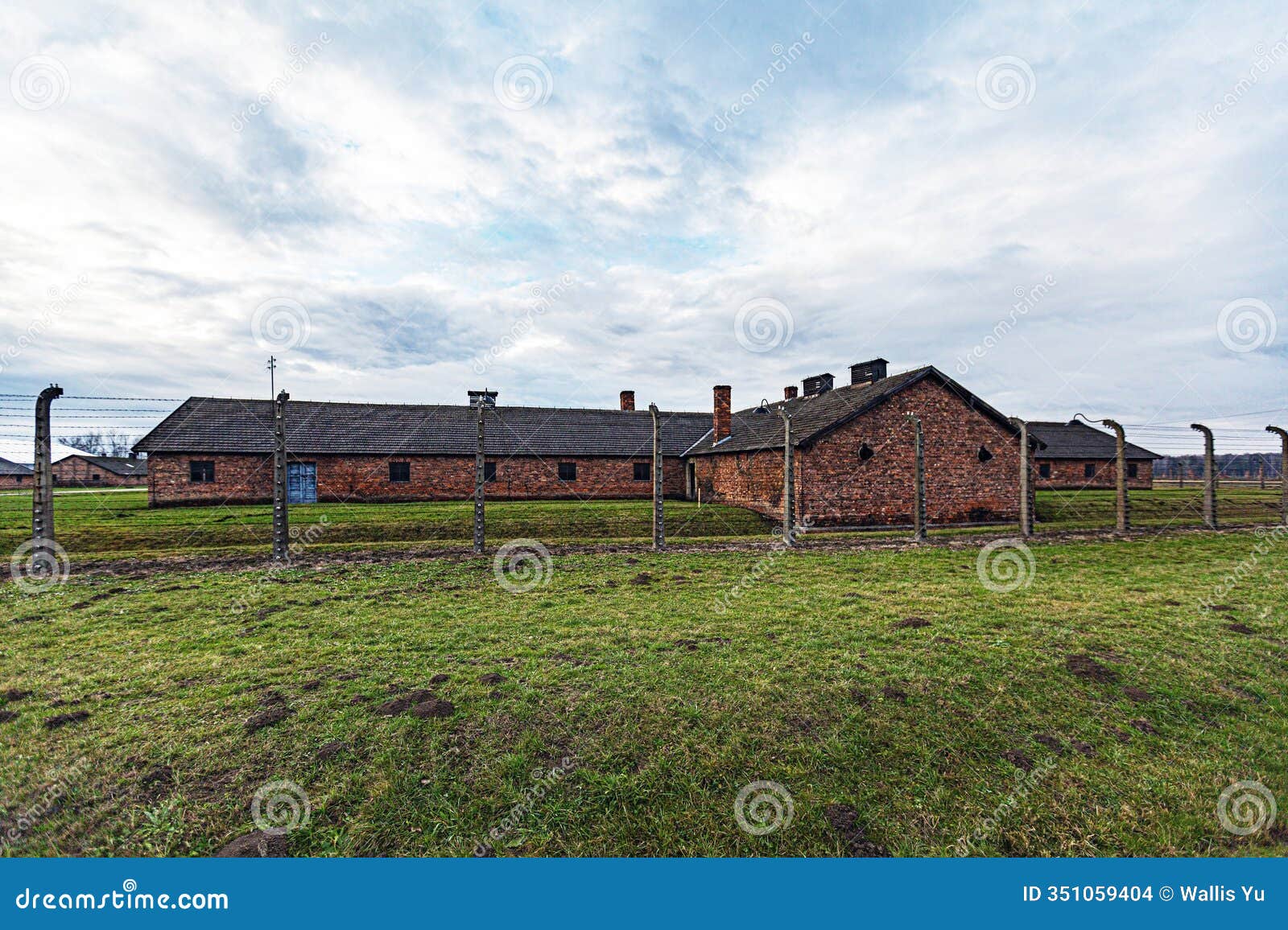 Brick Barracks Enclosed by Fences at Auschwitz-Birkenau Concentration ...