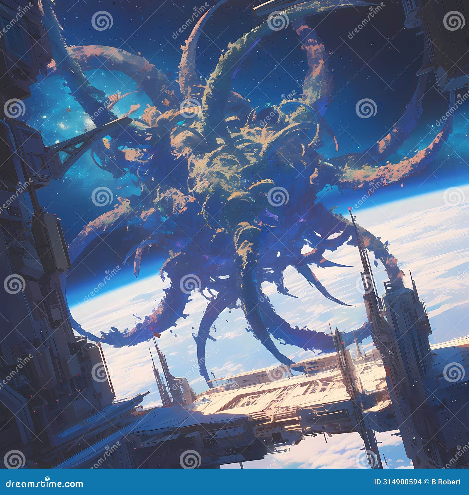 Stunning Sci-Fi Space Station Stock Illustration - Illustration of ...