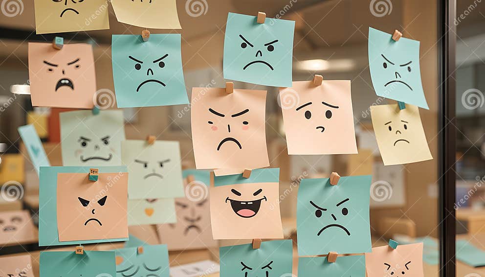 Office Mood Board on Sticky Notes - Sticky Note Emoticons Stock ...