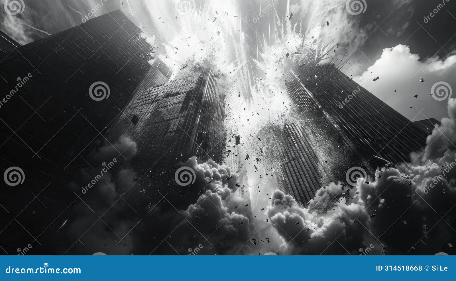 Urban Destruction: Monochrome AI-Generated Simulation of Skyscraper ...