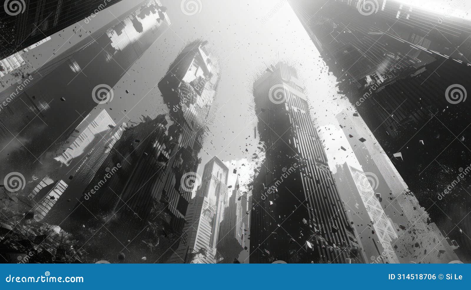 Urban Destruction: AI-Generated Black & White Simulation of Skyscraper ...