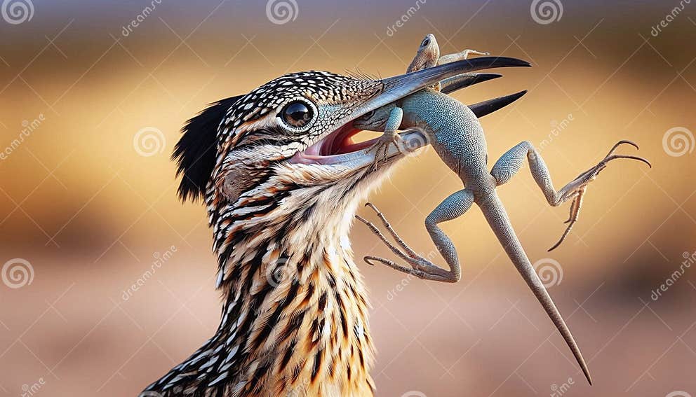Roadrunner with a Lizard in Its Beak Stock Illustration - Illustration ...