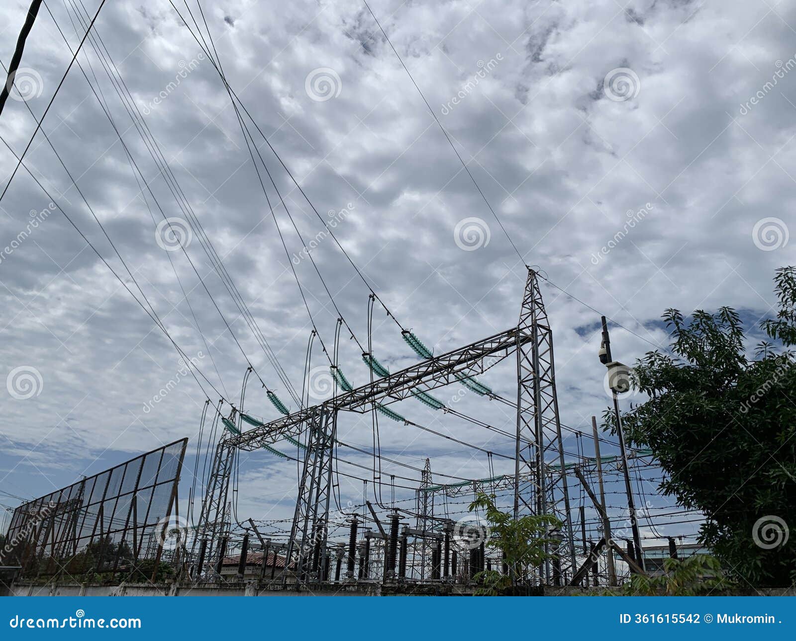 The Image Captures an Electrical Substation with a Network of High ...