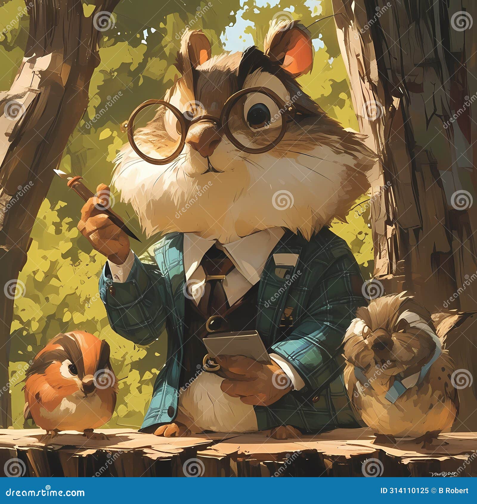 Animal Inventor in a Forest Setting Stock Illustration - Illustration ...