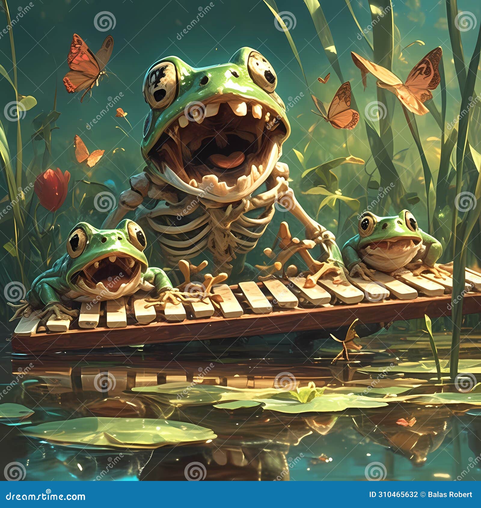 Surreal Musical Frog Friends Stock Illustration - Illustration of music ...