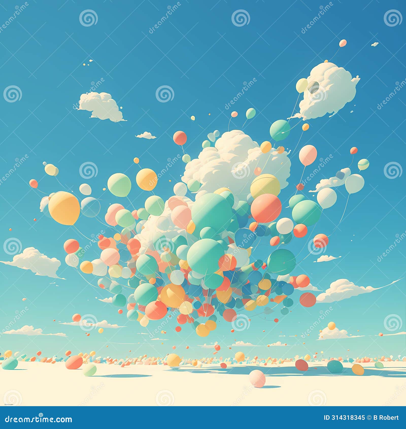 Ethereal Joy: a Dreamy Rainbow Balloon Cloud Stock Illustration ...
