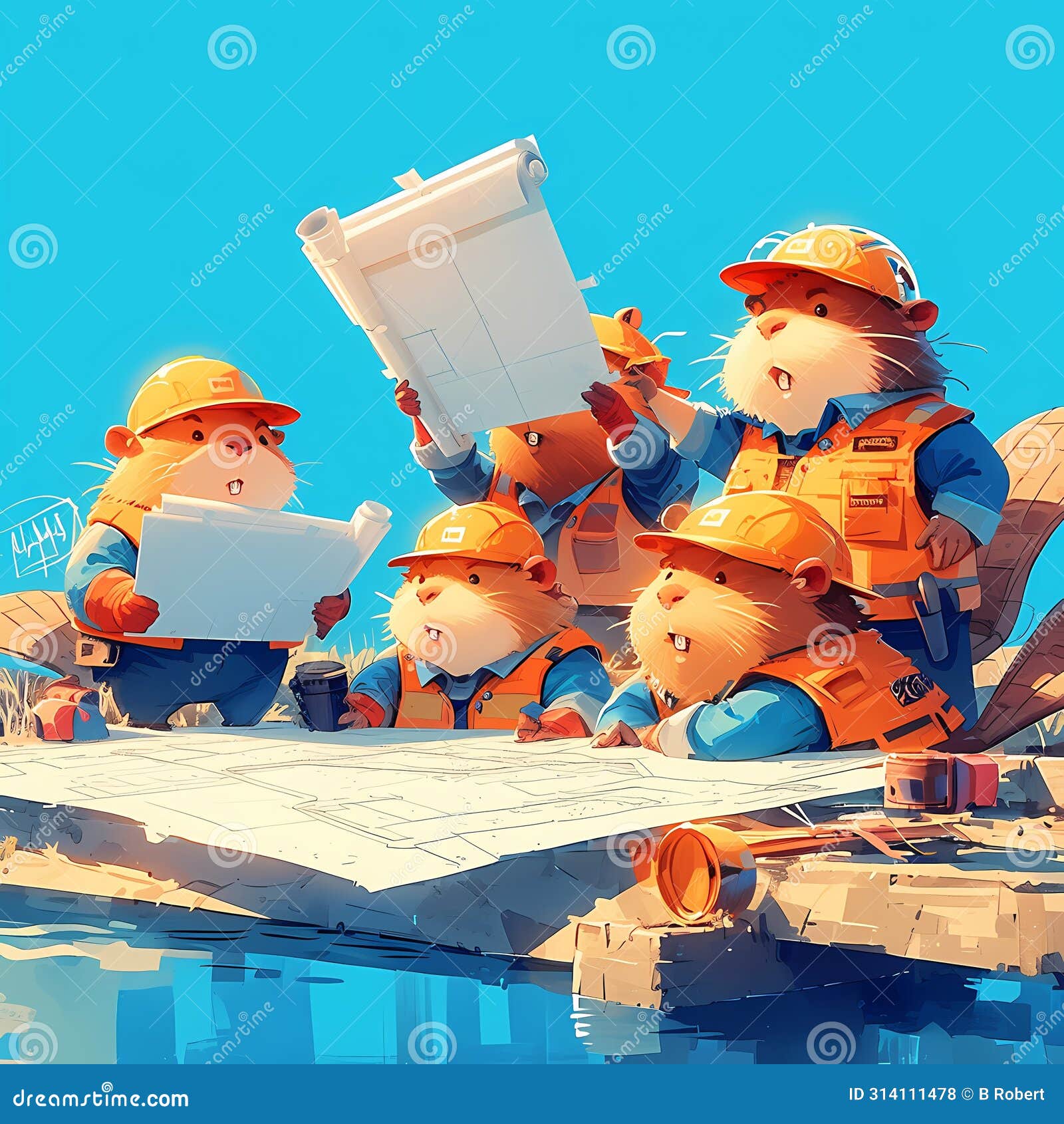Determined Beavers Engineering Team Stock Illustration - Illustration ...