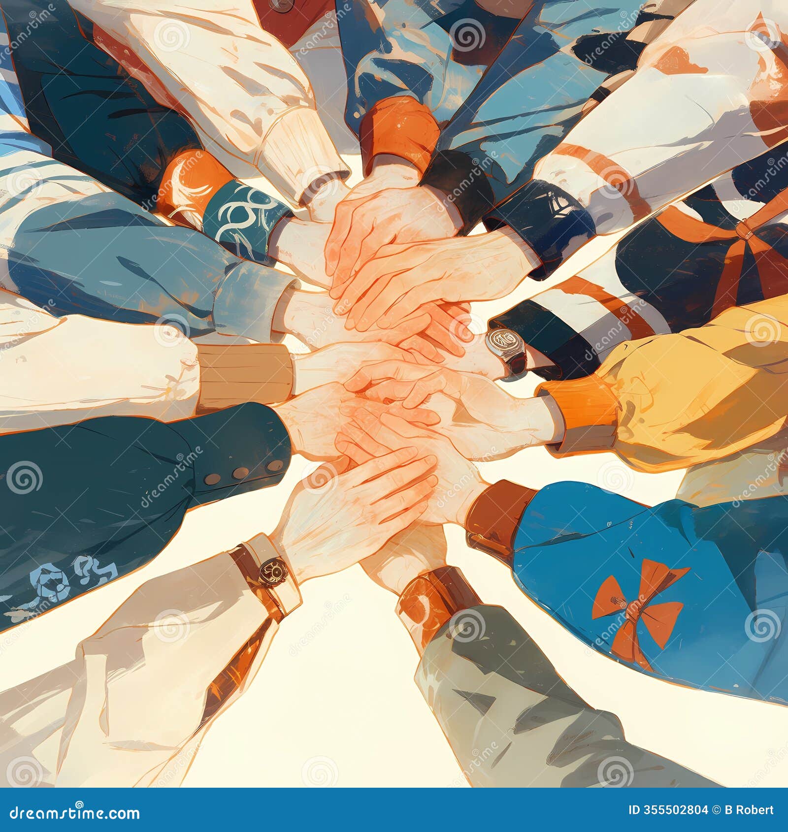 Hands Uniting for a Common Goal Stock Illustration - Illustration of ...