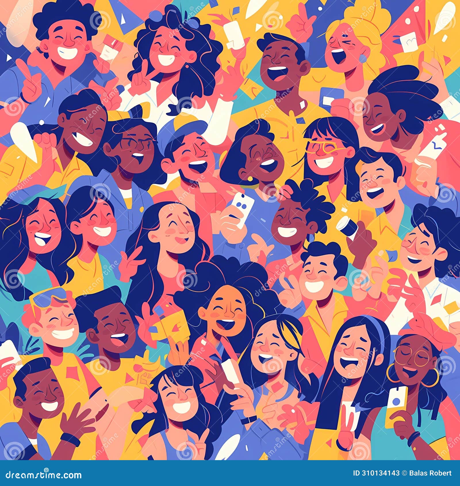 Joyful Gathering of Diverse Friends Stock Illustration - Illustration ...