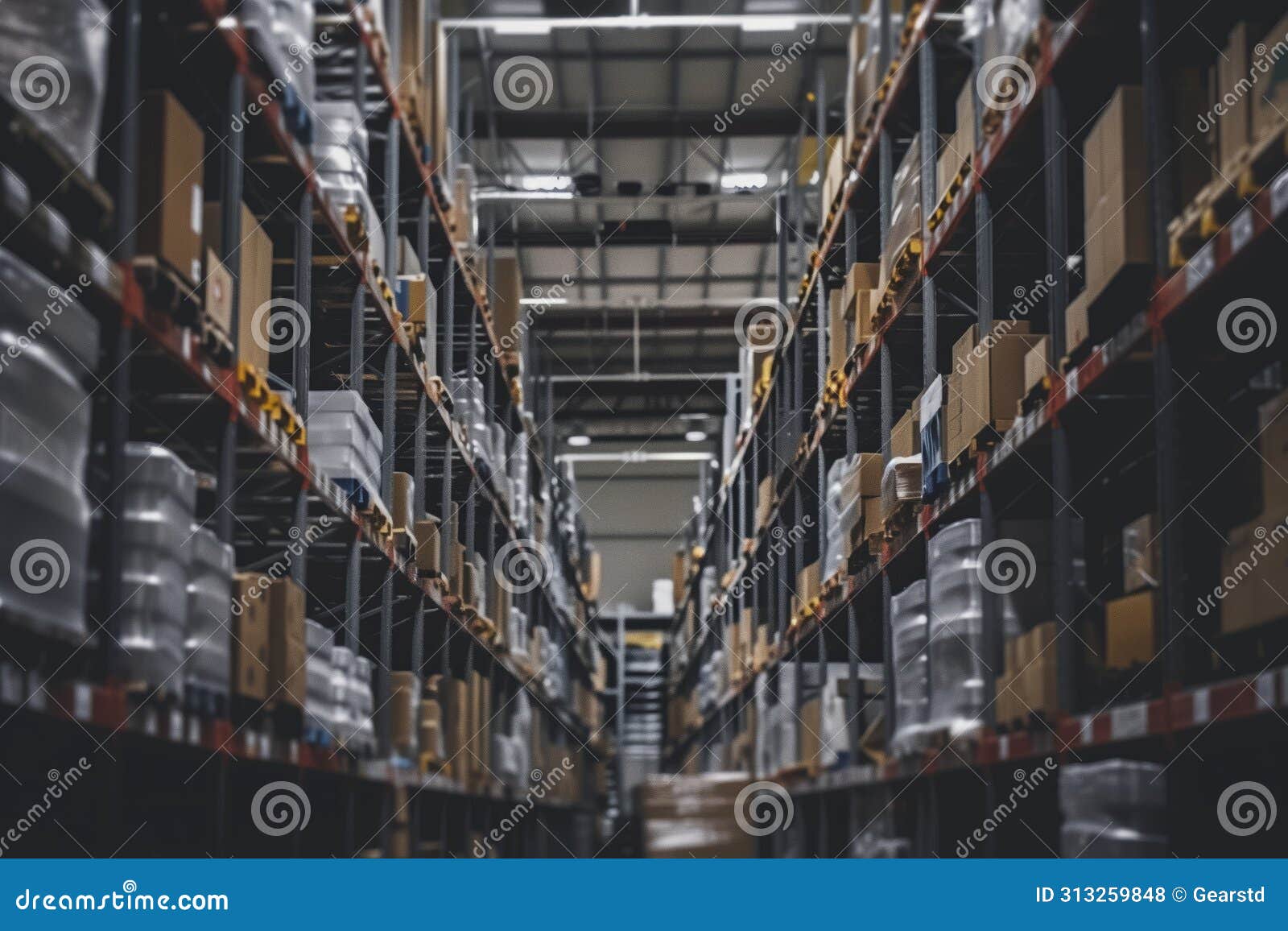 Indoor Warehouse with Rows of Shelves and Boxes Stock Photo - Image of ...