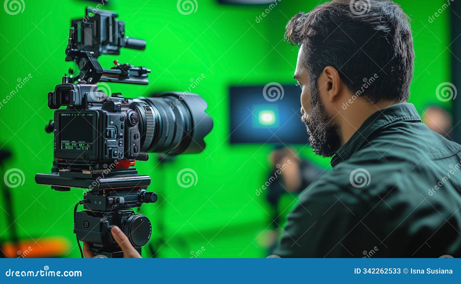 Cinematographer Filming with Professional Camera on Green Screen Set ...