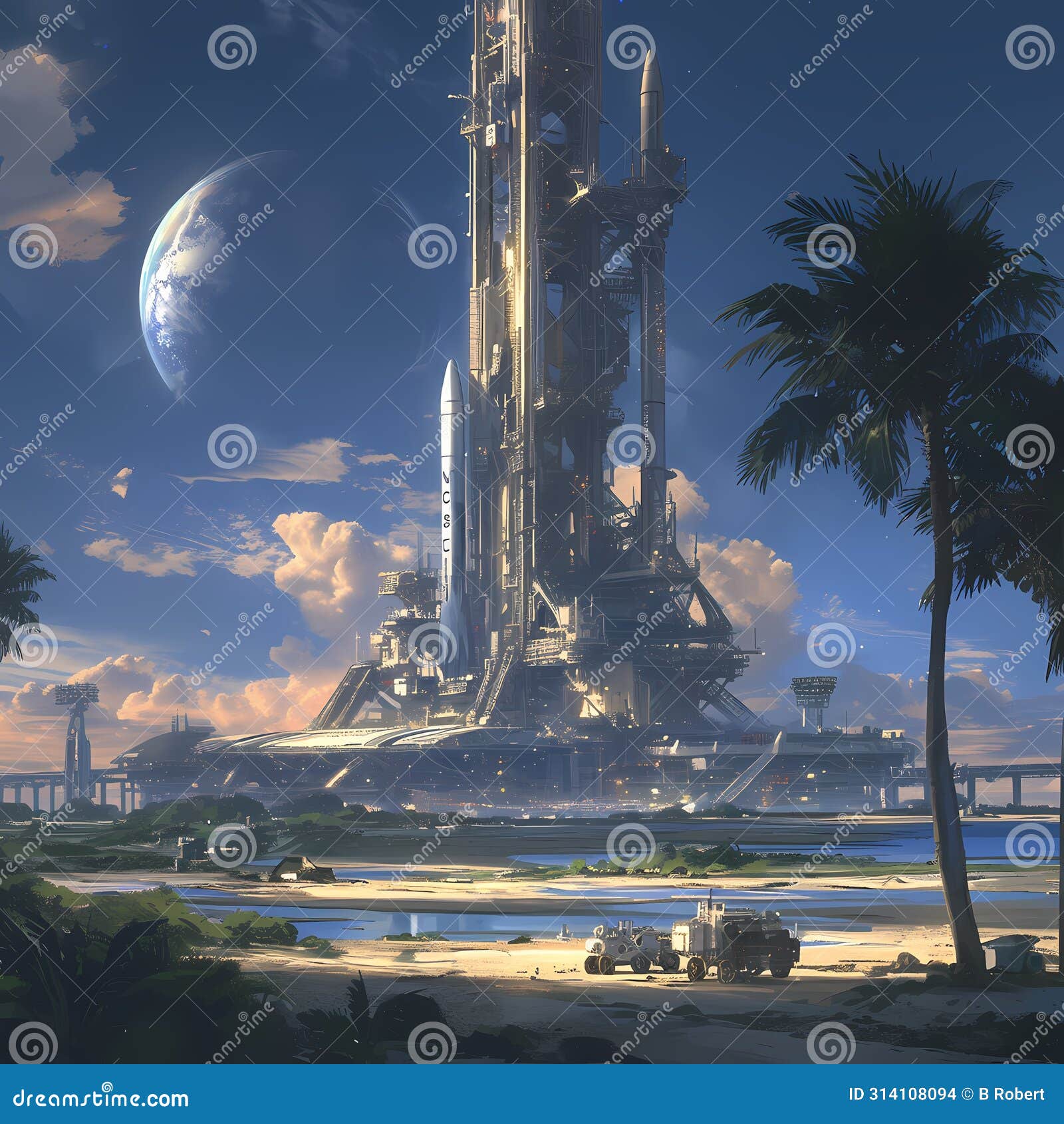 Future Spaceport on the Moon Stock Illustration - Illustration of moon ...