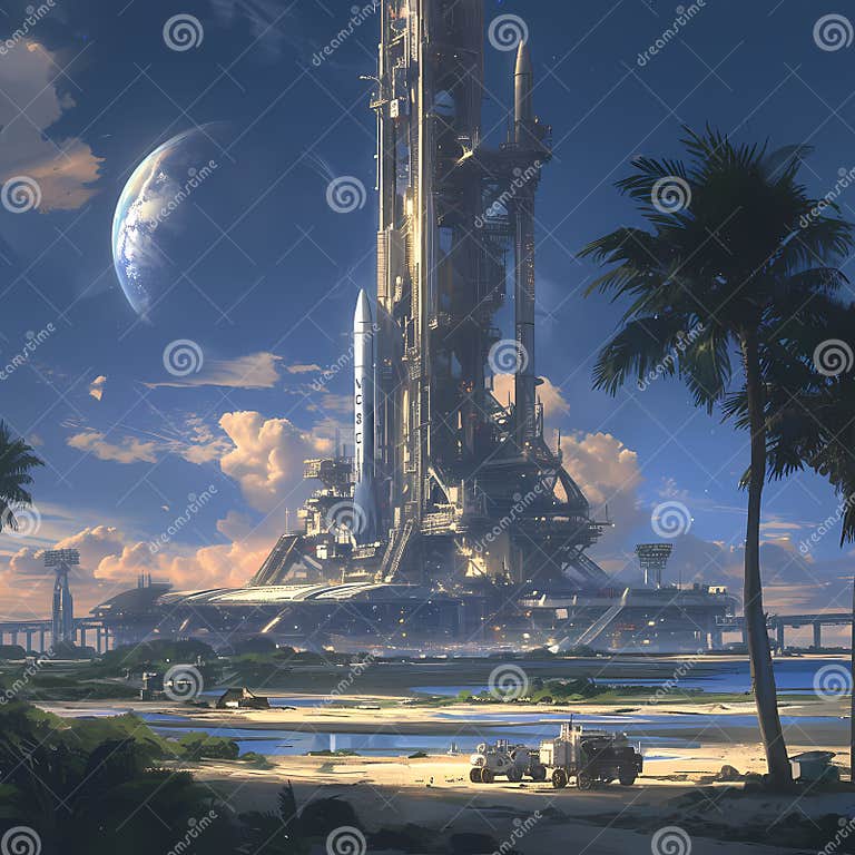 Future Spaceport on the Moon Stock Illustration - Illustration of moon ...