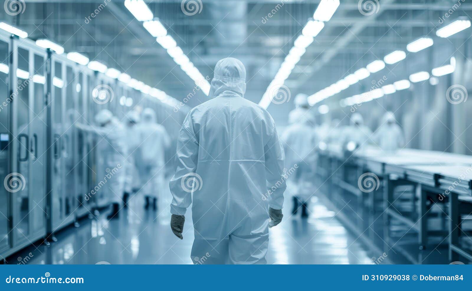 Team of Professionals in White Uniforms Working in a Sterile Industrial ...