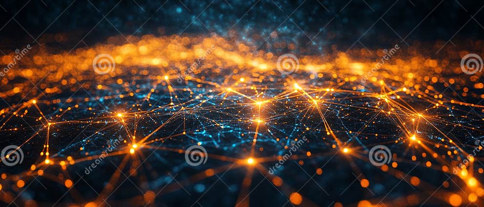 The Image Captures an Intricate Web of Luminous Points Interconnected by Lines, Creating a ...