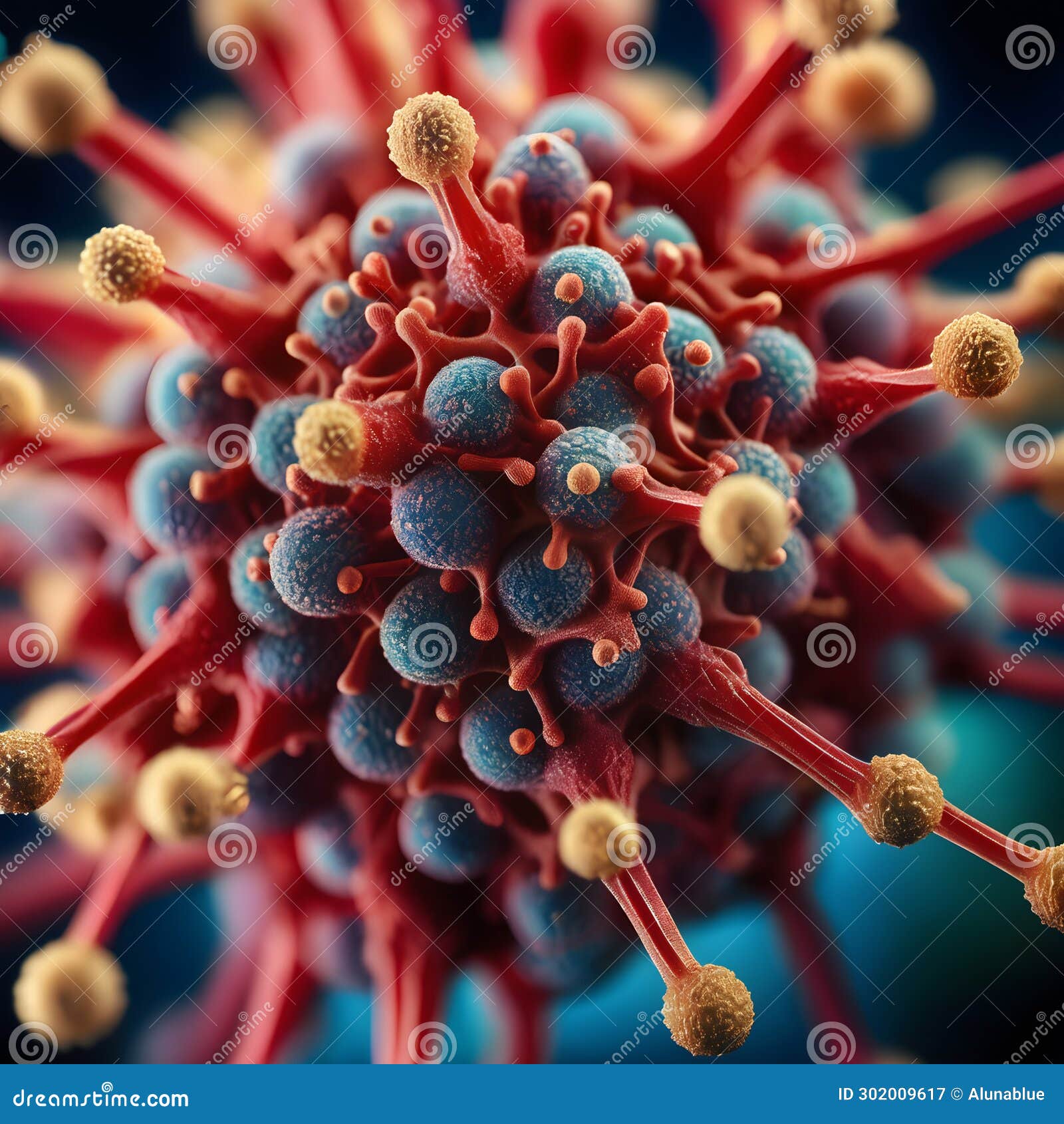 A Close Up Digital Illustration of a Red and Blue Virus. Stock ...