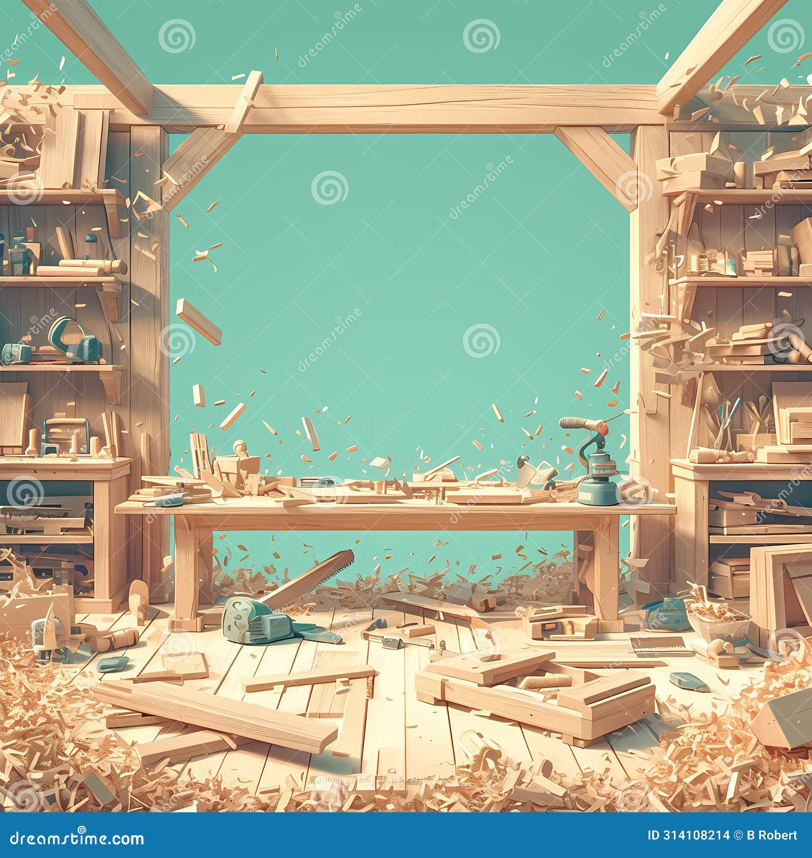 Vibrant Craftsmanship: a Carpenters Workshop Stock Illustration ...