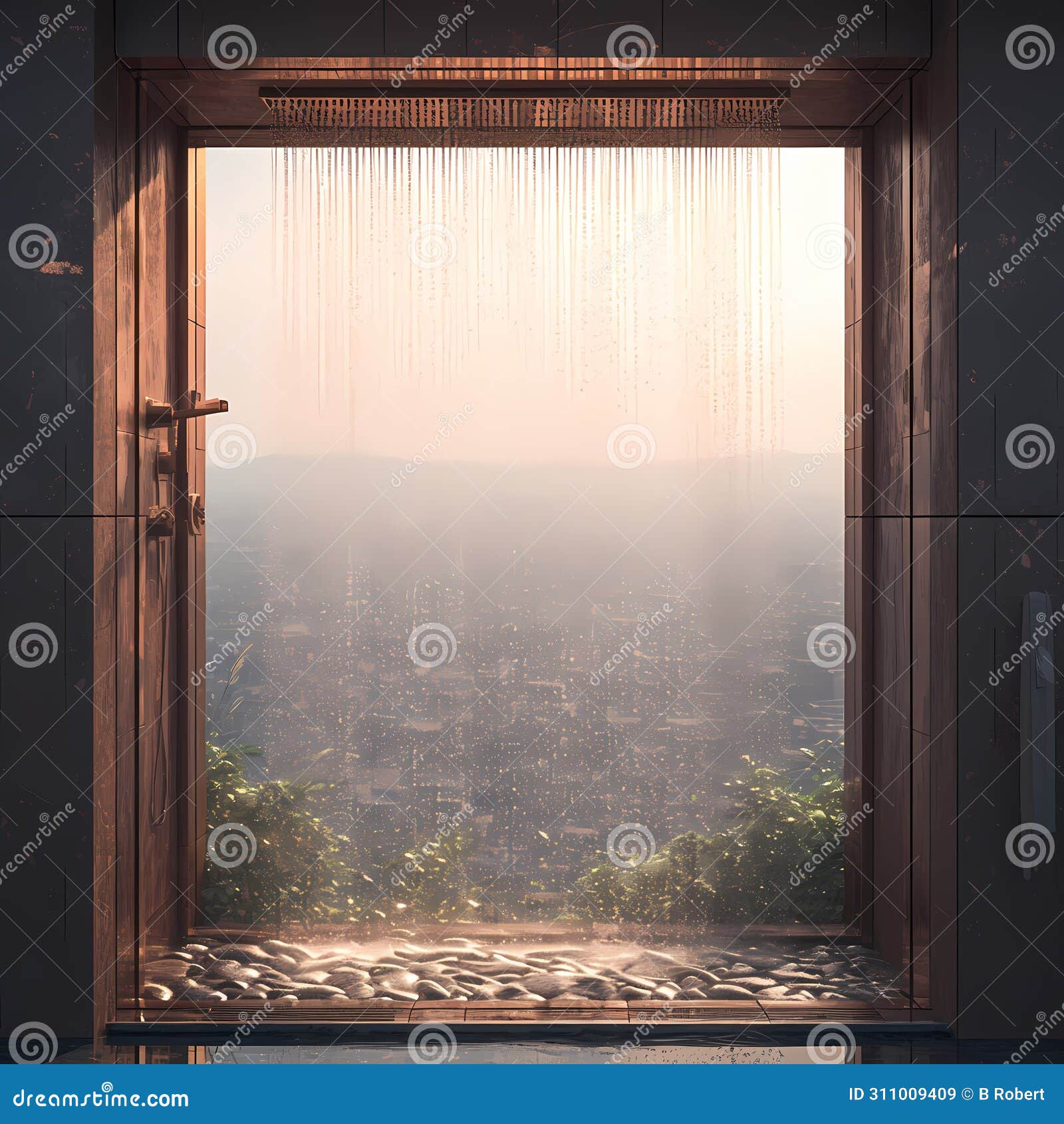 Sleek Retractable Ceiling Opens To Rain Stock Illustration ...