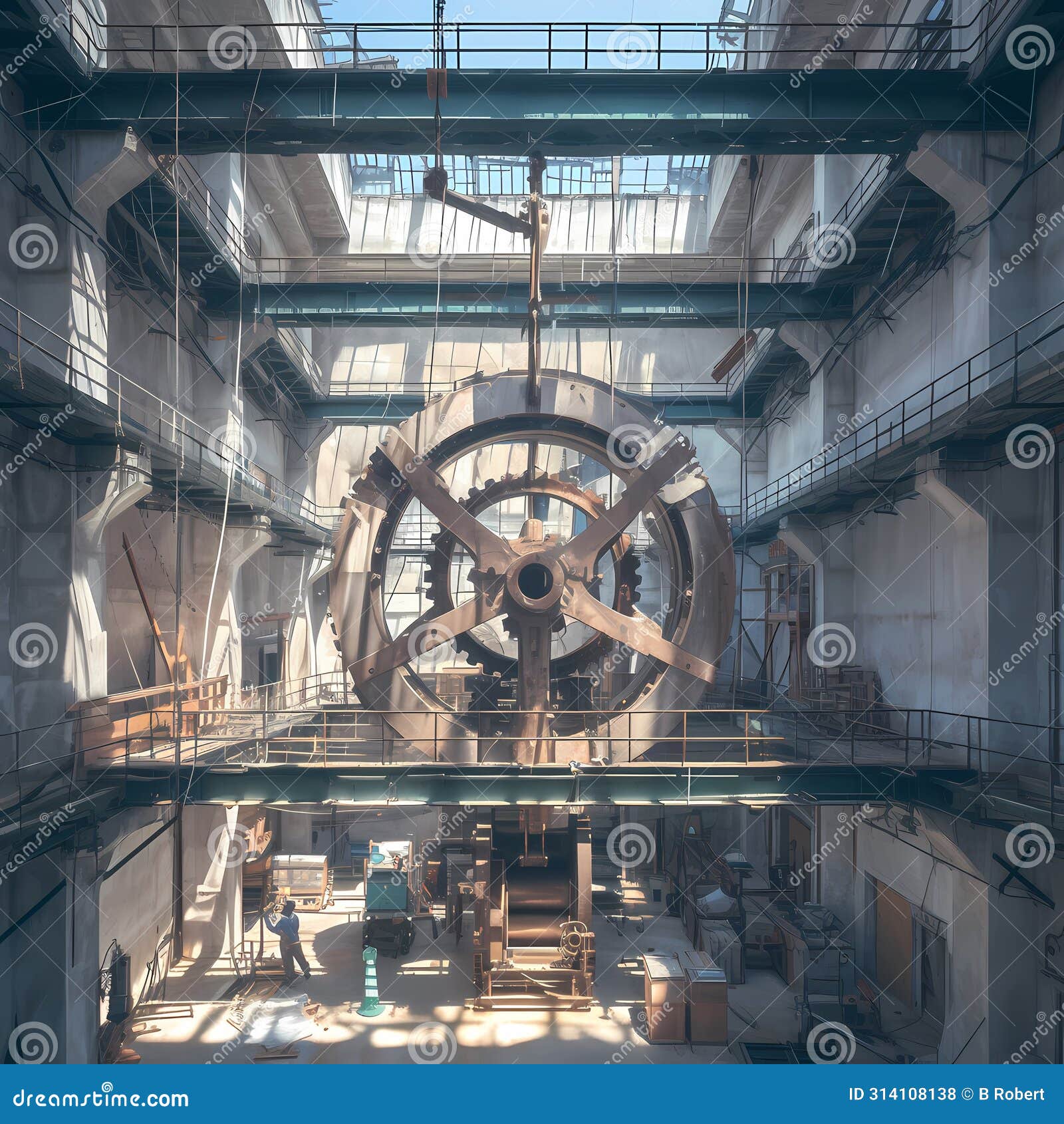 Industrial Powerhouse: Large, Rusting Machine in Huge Building Stock ...