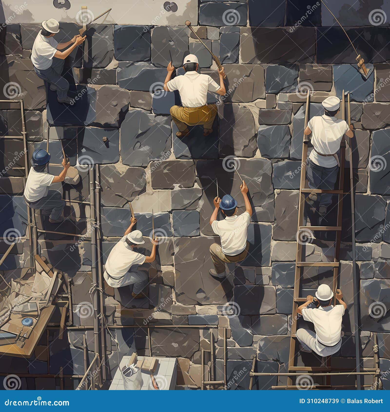 Hardworking Team on Construction Site Stock Illustration - Illustration ...