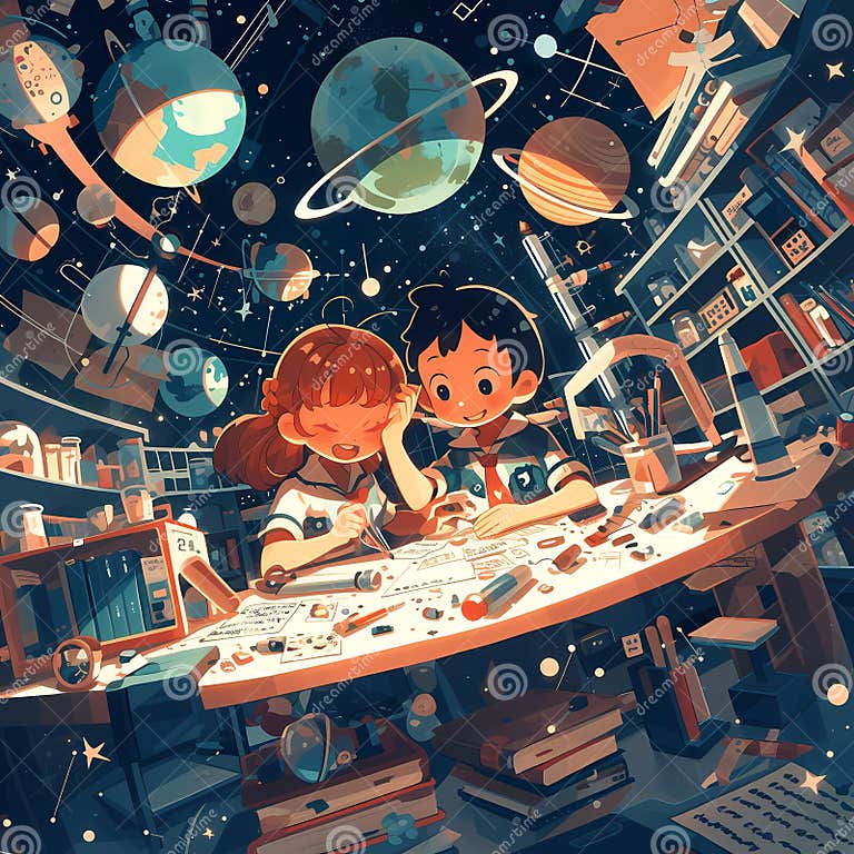Interstellar Learning, Cosmic Curiosity Stock Illustration - Illustration of books, wonder ...