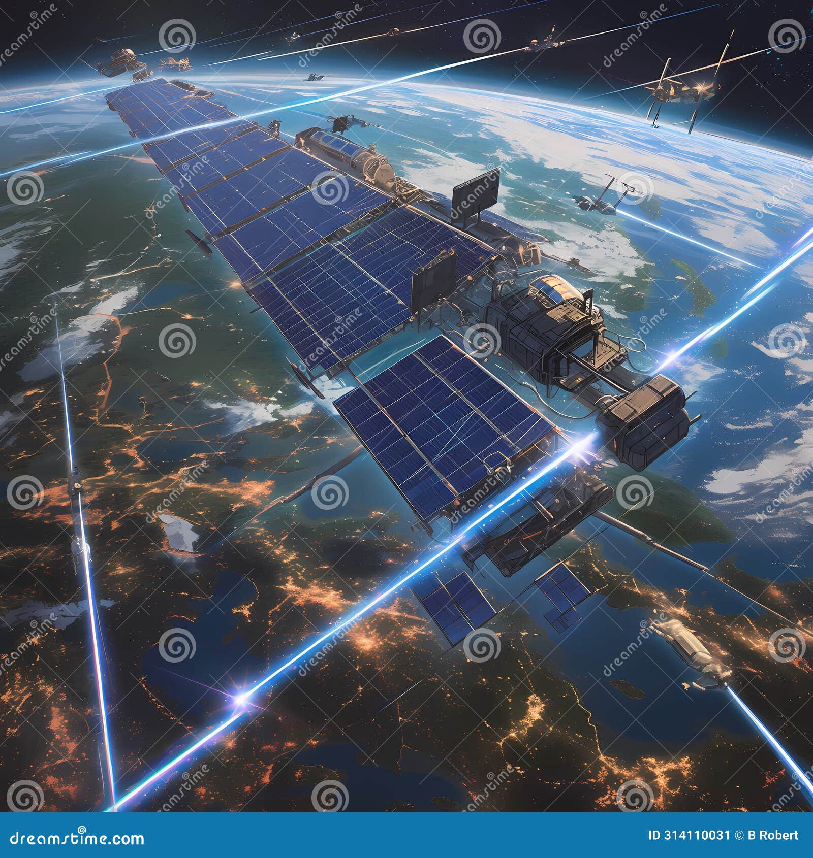 Pioneering Solar Power Satellite Above Earth Stock Illustration ...