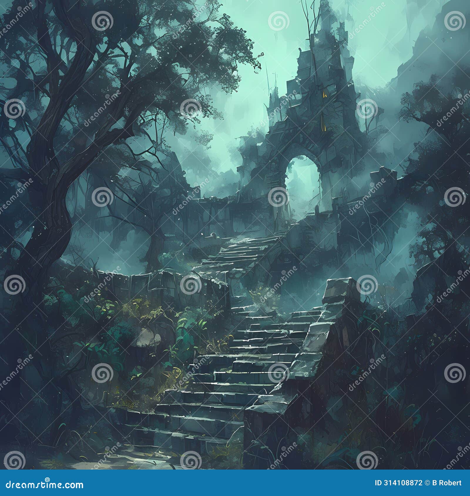 Enchanted Pathway To the Castle Stock Illustration - Illustration of ...