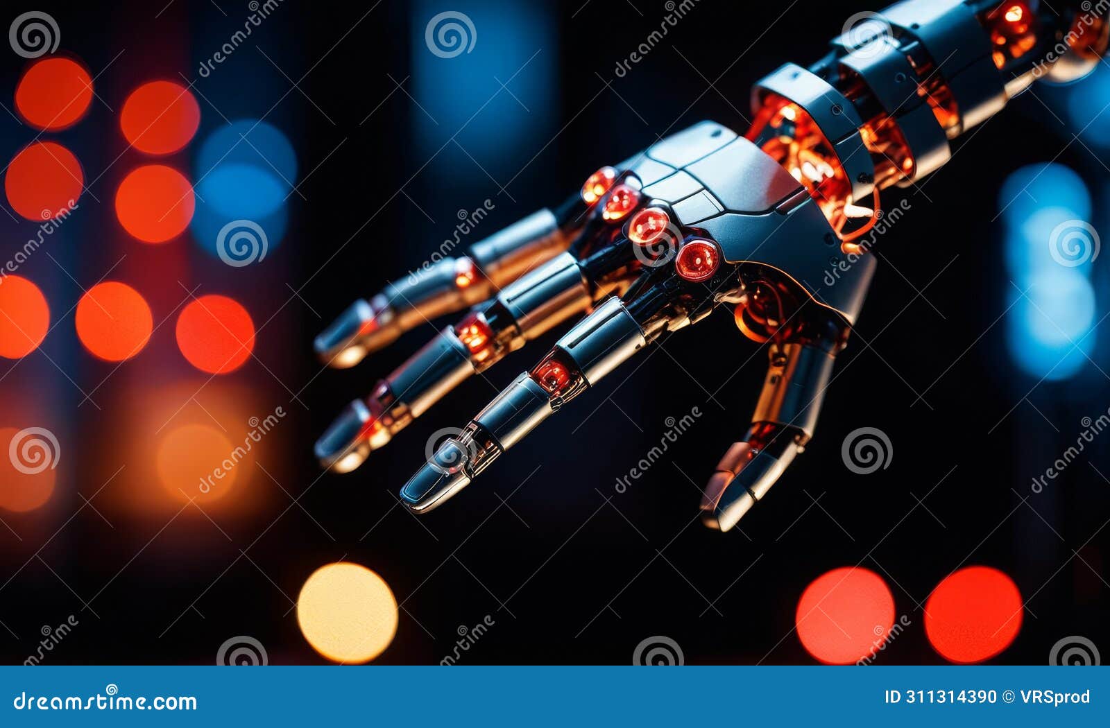 Mechanical Hand with Red Lights Stock Photo - Image of precision ...
