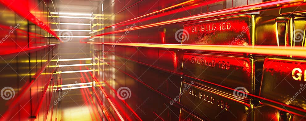 Secure Gold Bullion Vault with Glowing Red Lights, Symbolizing Wealth ...