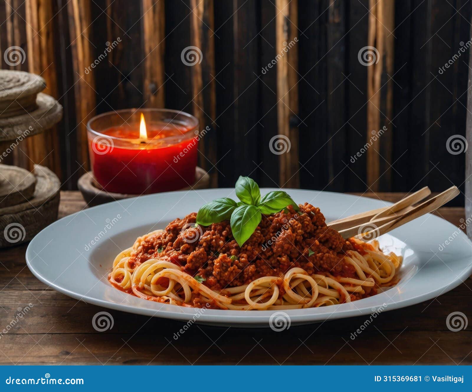 A Cozy Dinner: Spaghetti Bolognese by Candlelight Stock Illustration ...