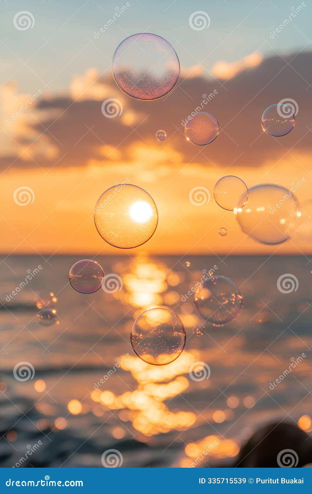 Ethereal Sunset Bubbles Over Tranquil Waters Stock Illustration ...