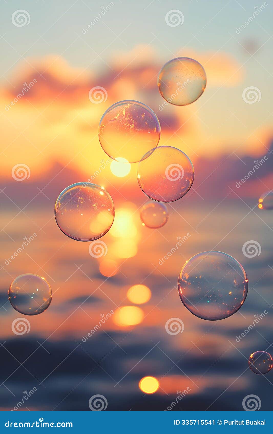 Ethereal Sunset Bubbles Over Tranquil Waters Stock Illustration ...