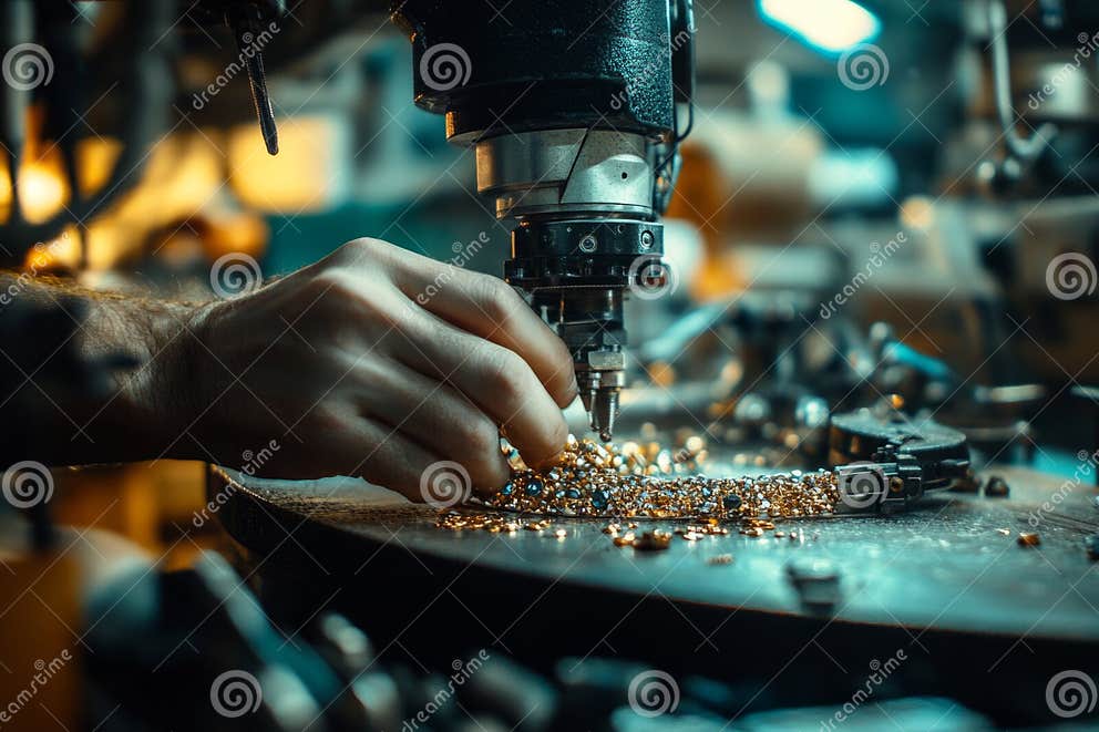 A Craftsman is Focused on Precision Work. the Setting Features a Busy ...