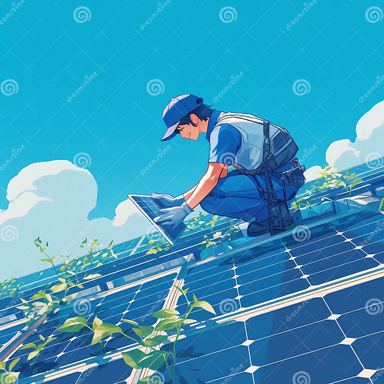 Solar Technician at Work stock illustration. Illustration of technician ...