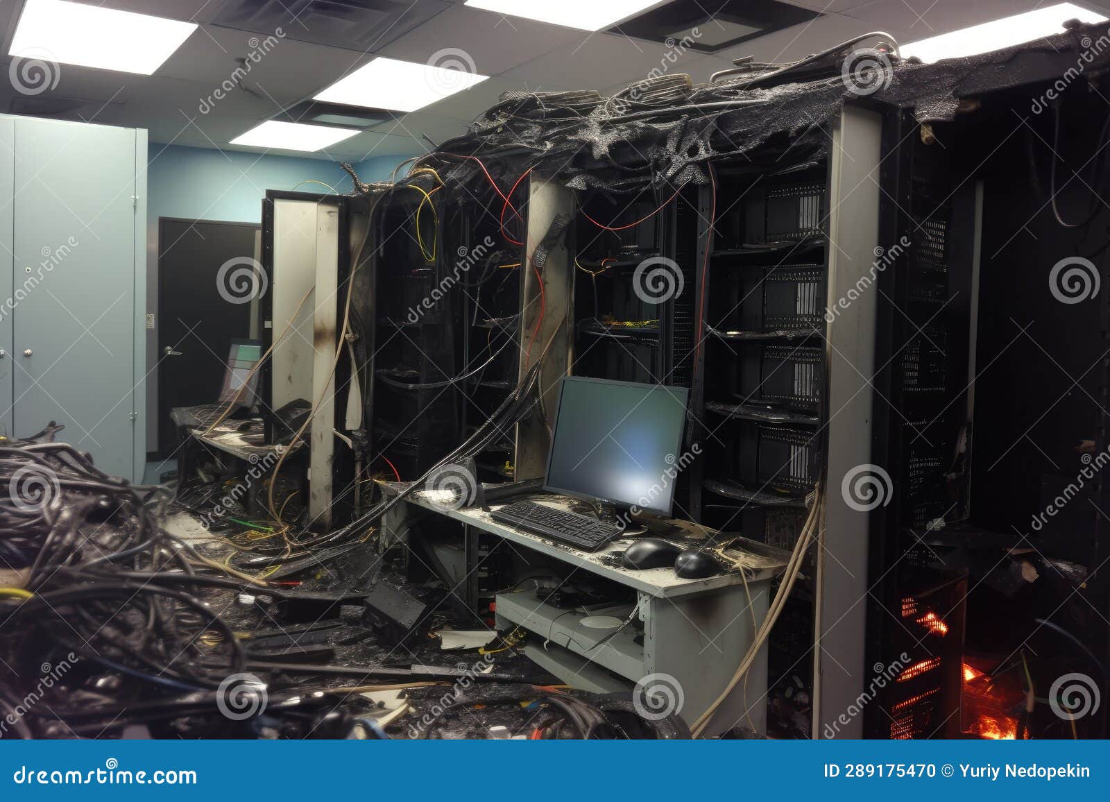 Flames and Smoke Billowing from Burning Server Racks Stock Photo ...