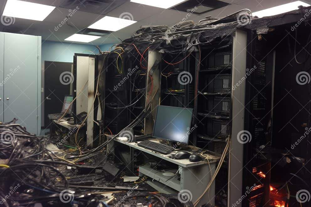 Flames and Smoke Billowing from Burning Server Racks Stock Photo ...