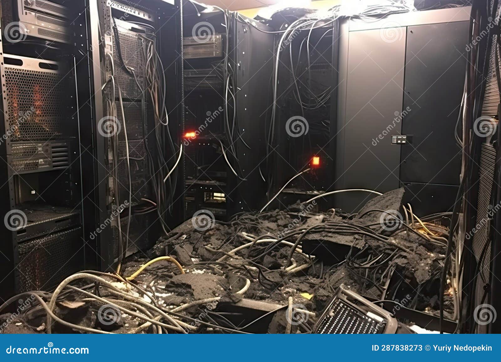 Flames and Smoke Billowing from Burning Server Racks Stock Illustration ...