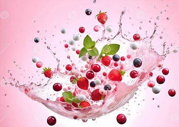 Dynamic Scene of Mixed Berries and Mint Splashing. AI Content ...
