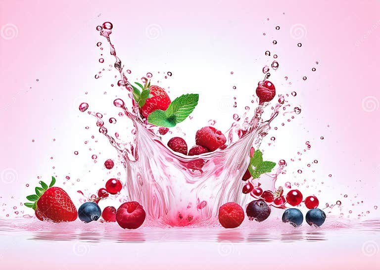 Dynamic Scene of Mixed Berries and Mint Splashing. AI Content ...
