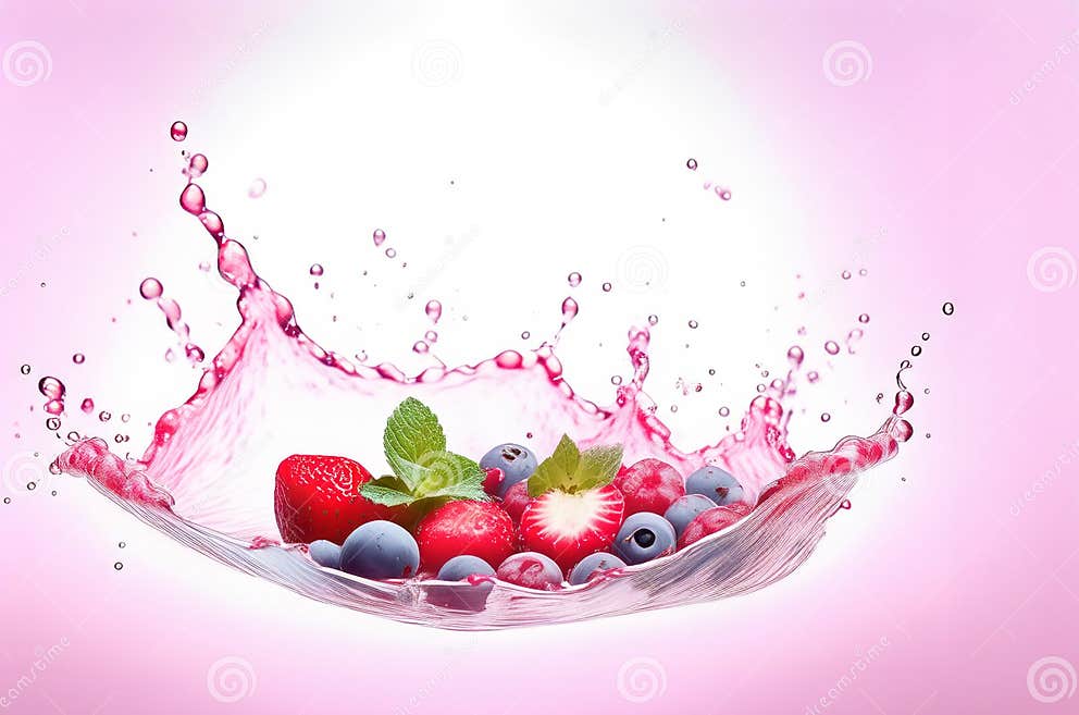 Dynamic Scene of Mixed Berries and Mint Splashing. AI Content ...