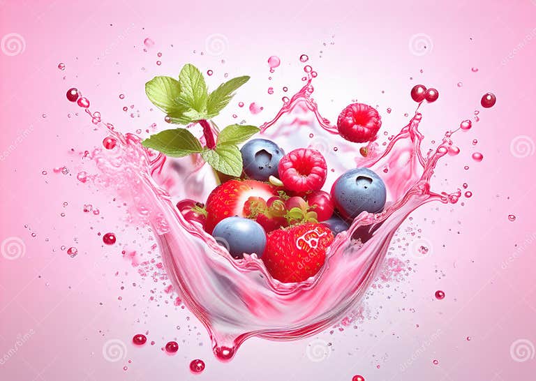 Dynamic Scene of Mixed Berries and Mint Splashing. AI Content ...