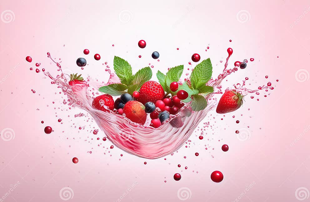 Dynamic Scene of Mixed Berries and Mint Splashing. AI Content ...
