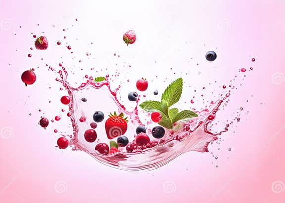 Dynamic Scene of Mixed Berries and Mint Splashing. AI Content ...