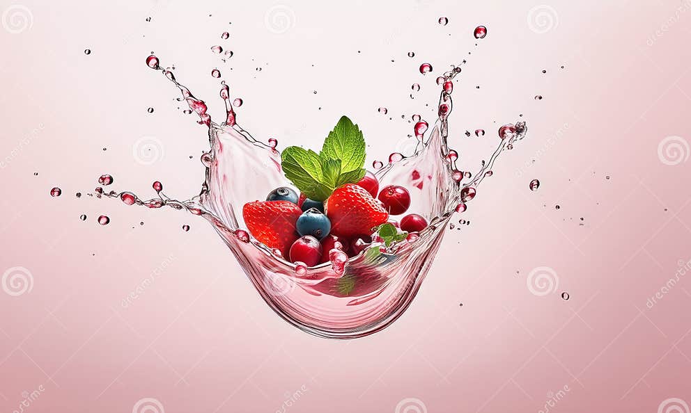 Dynamic Scene of Mixed Berries and Mint Splashing. AI Content ...
