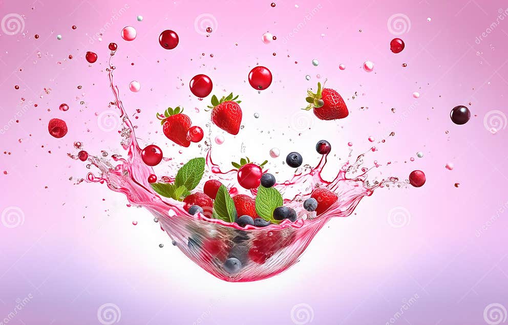 Dynamic Scene of Mixed Berries and Mint Splashing. AI Content ...