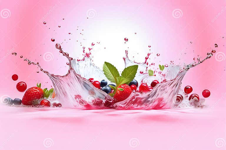 Dynamic Scene of Mixed Berries and Mint Splashing. AI Content ...