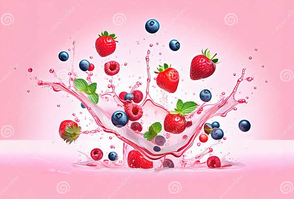 Dynamic Scene of Mixed Berries and Mint Splashing. AI Content ...
