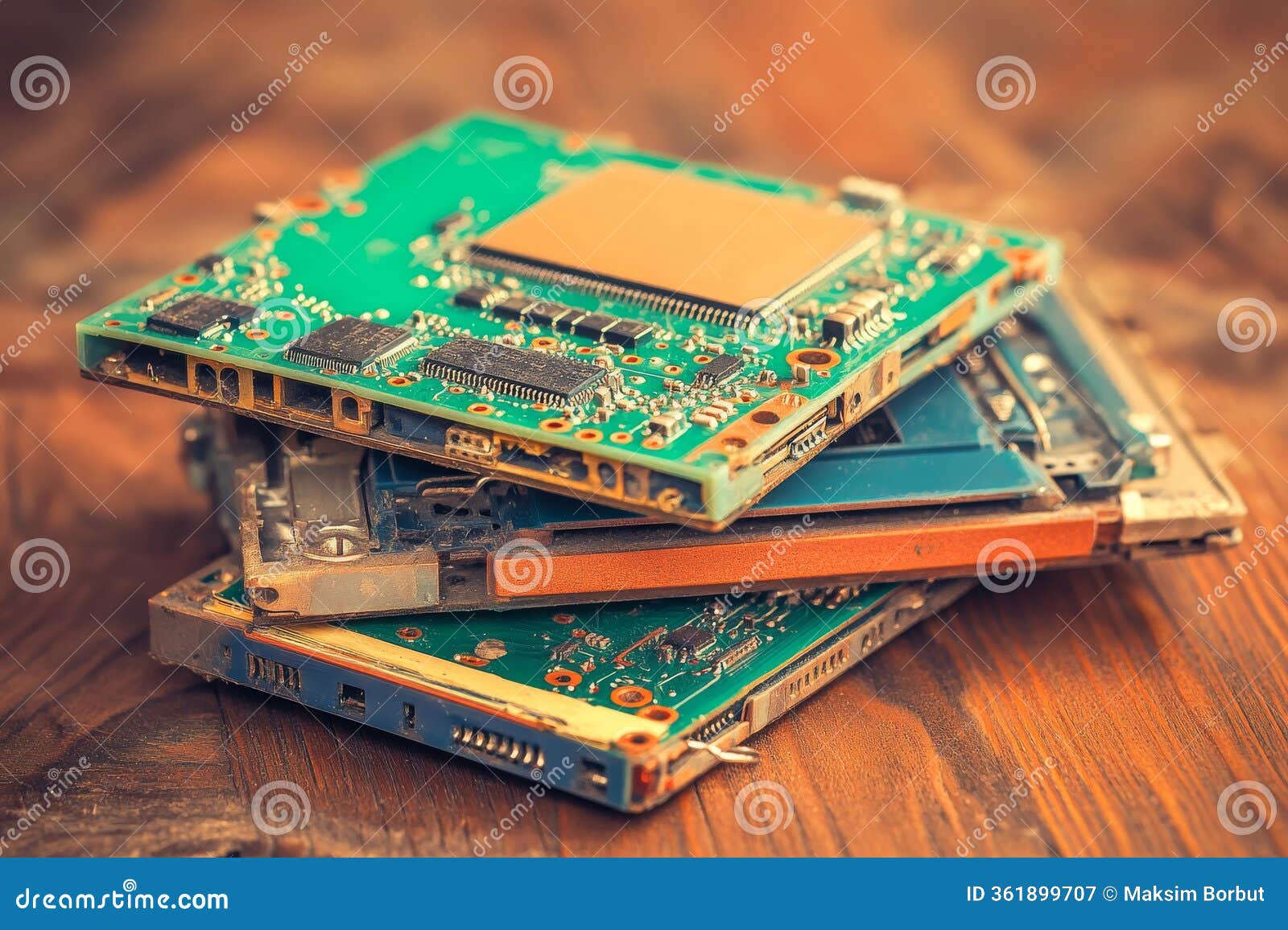 Parts Of Old Optical Drives As Industrial Waste Background. Stock ...
