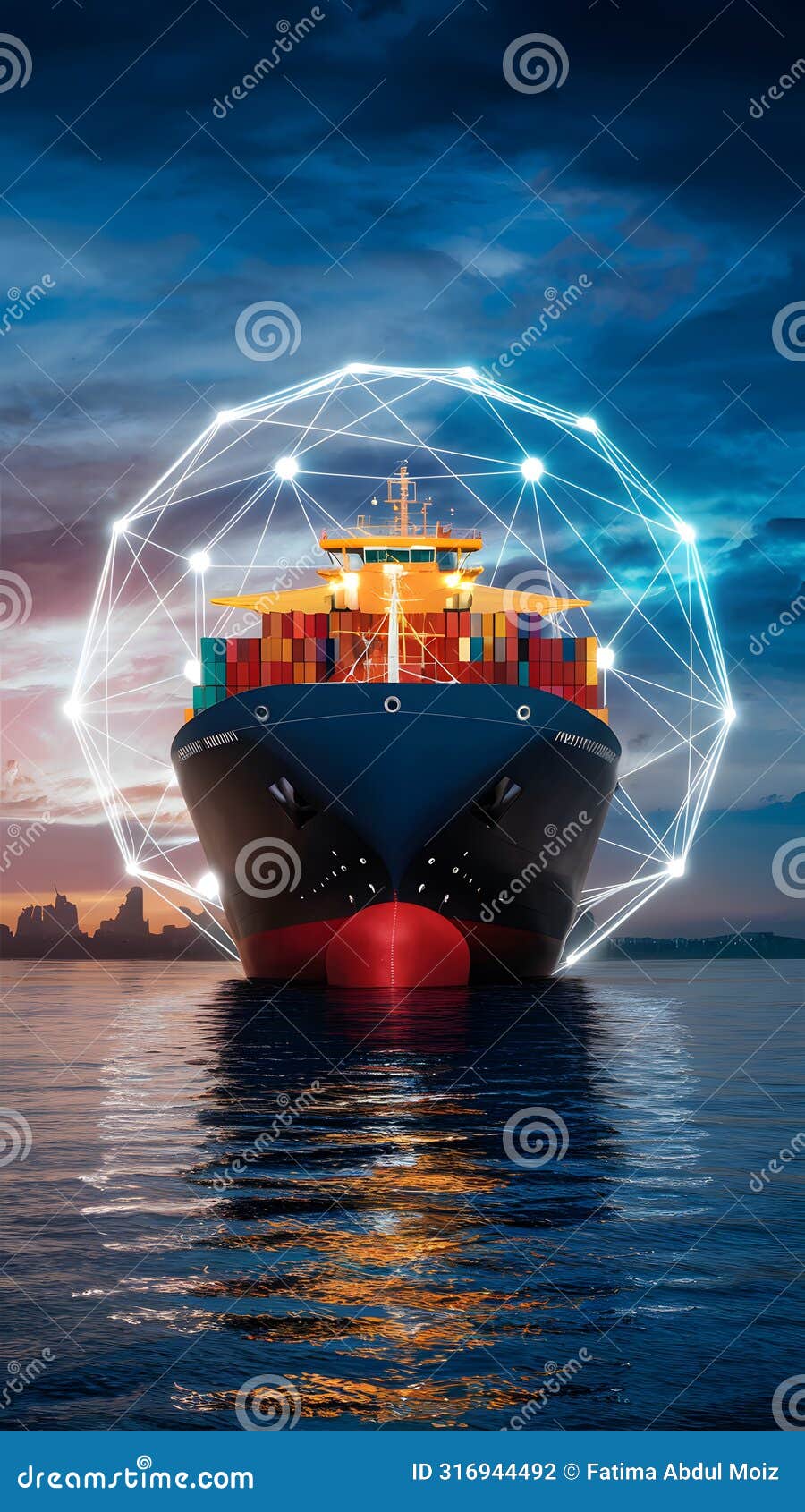 Image Cargo Ship with Global Network Connection, Modern Transportation ...