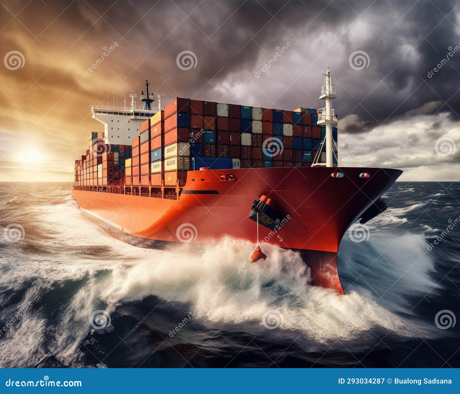 Loaded Cargo Ship is Seen in the Front of the Ocean Cargo Ship. Stock ...